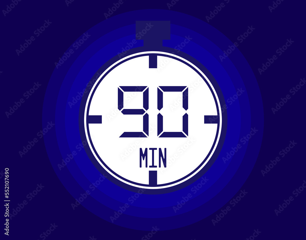 90 minutes stopwatch vector icon. Stopwatch icon in clock style. Timer ...
