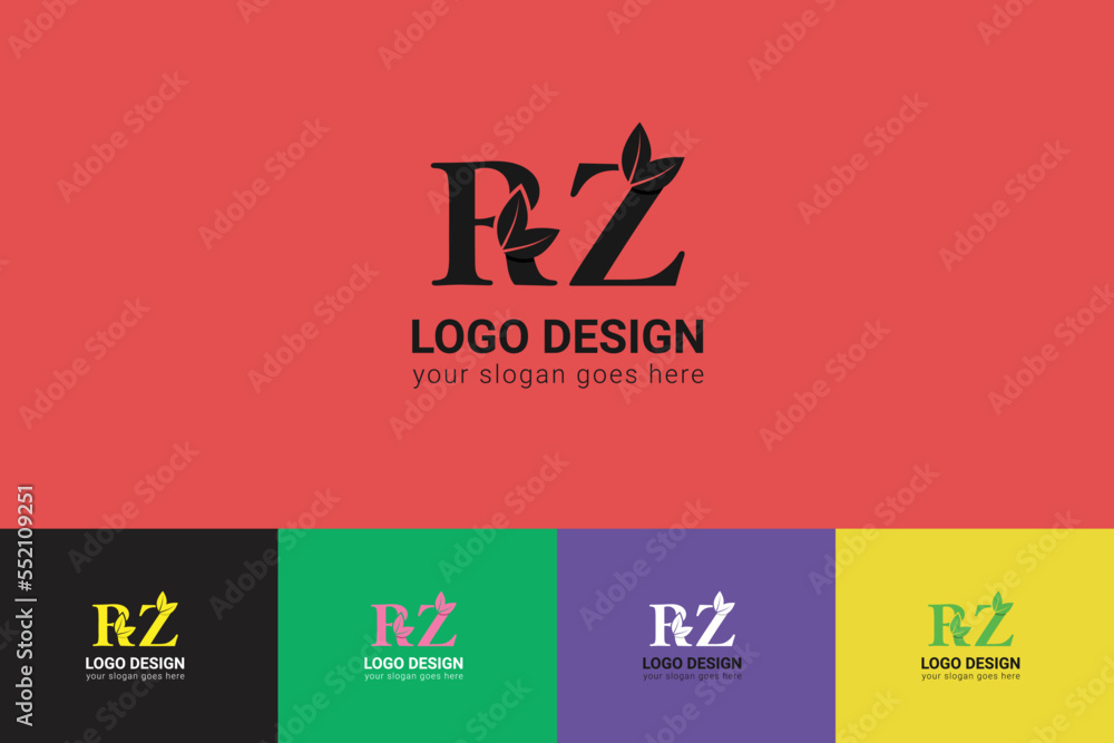 Ecology RZ letters logo with green leaf. RZ letters eco logo with leaf ...