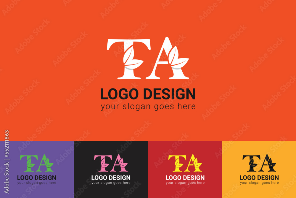 Ecology TA letters logo with green leaf. TA letters eco logo with leaf ...