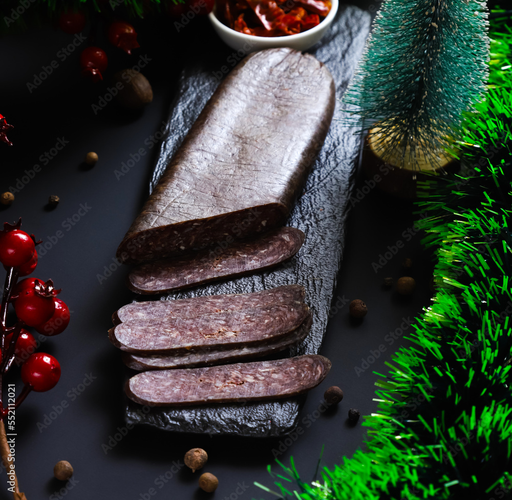 Beef Sujuk, shuzhuk or chuchuk. A delicacy "jerky", cured thinly sliced ...