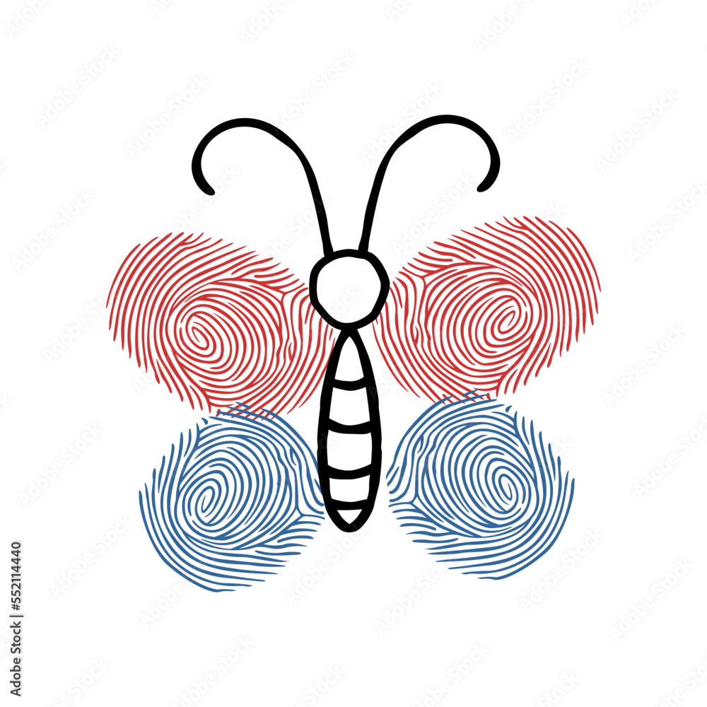 Colorful fingerprint butterfly cartoon illustration. Idea for painting ...