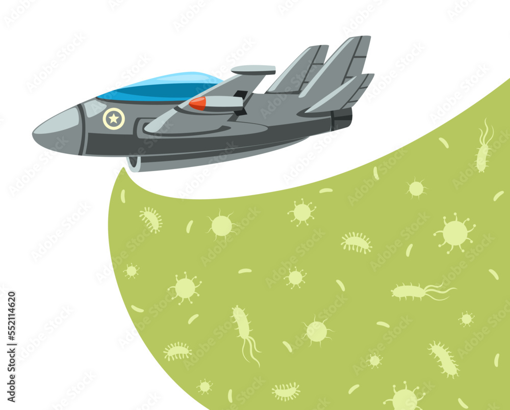 Jet spreading dangerous chemicals vector illustration. Cartoon drawings ...