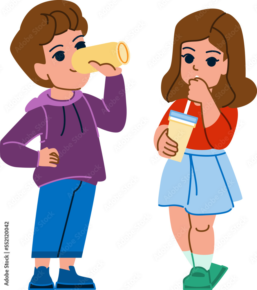 drink kid vector. child girl glass, healthy happy, little water, boy ...