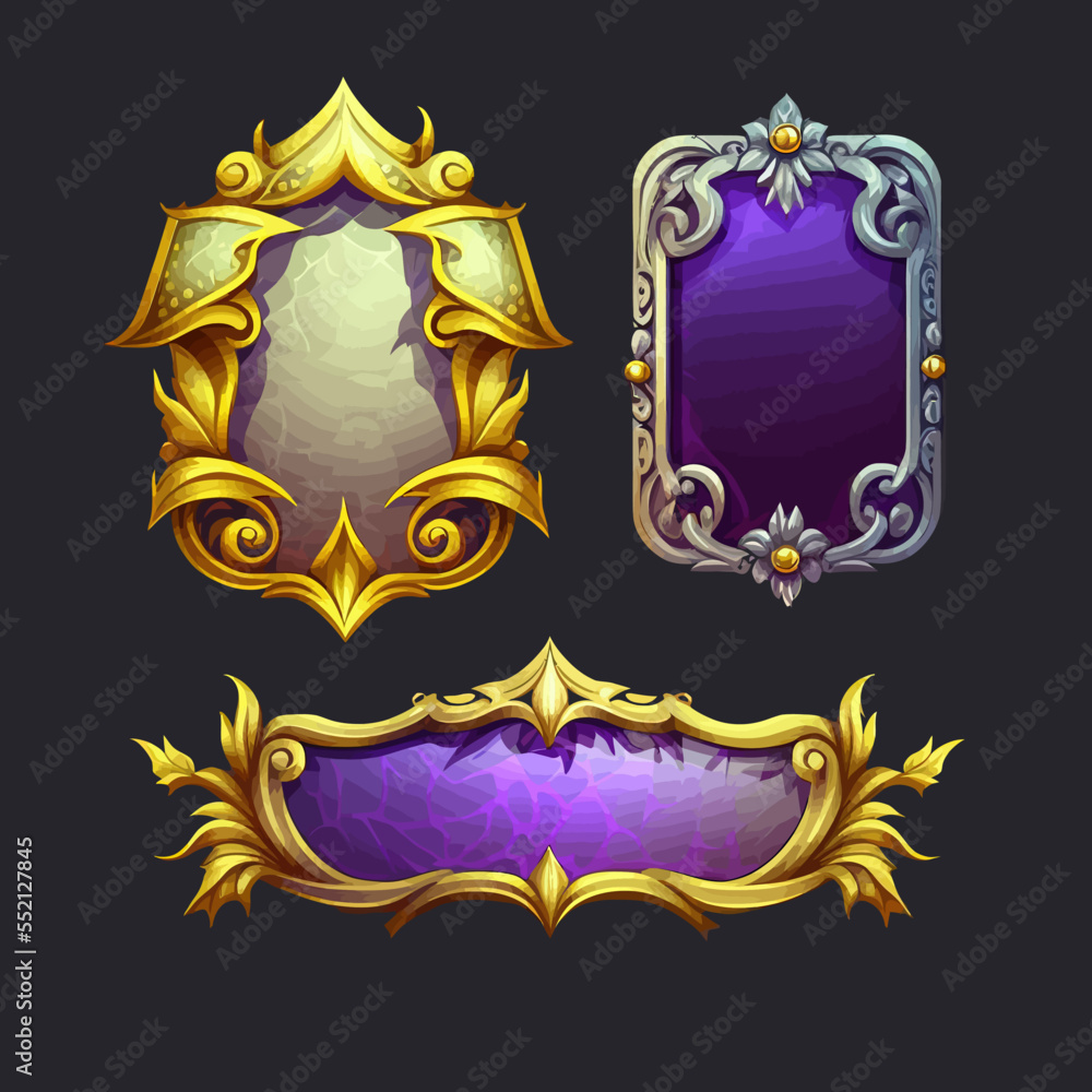 Vecteur Stock Game ui frames, gold medieval menu elements avatar UI ...