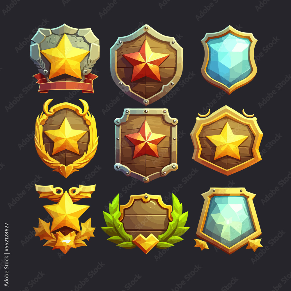 Ranking badges with star and fantasy frame for game ui design. A ...