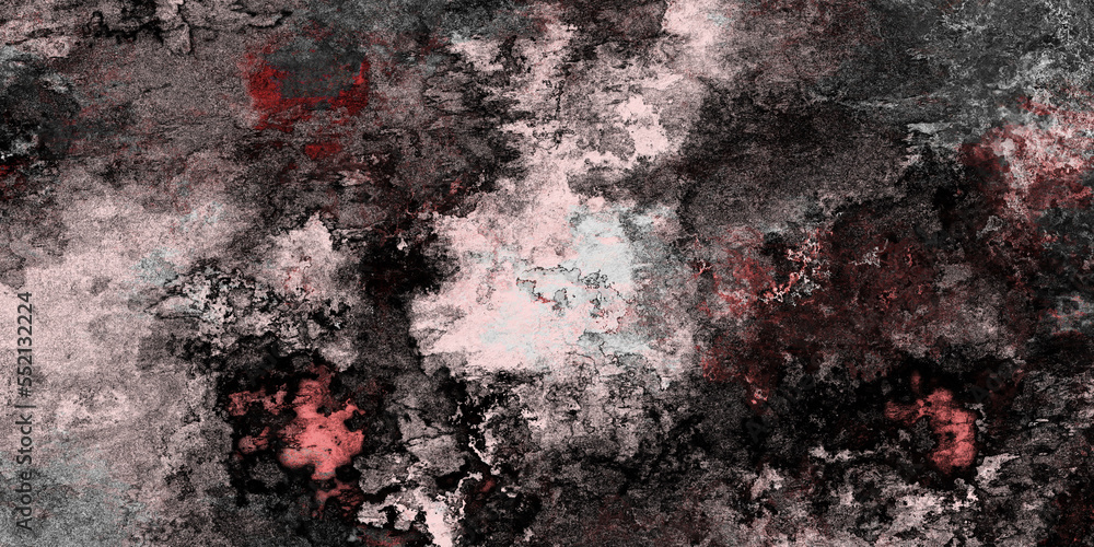Grunge dark messy marble or dark soil textured wall with red parts ...