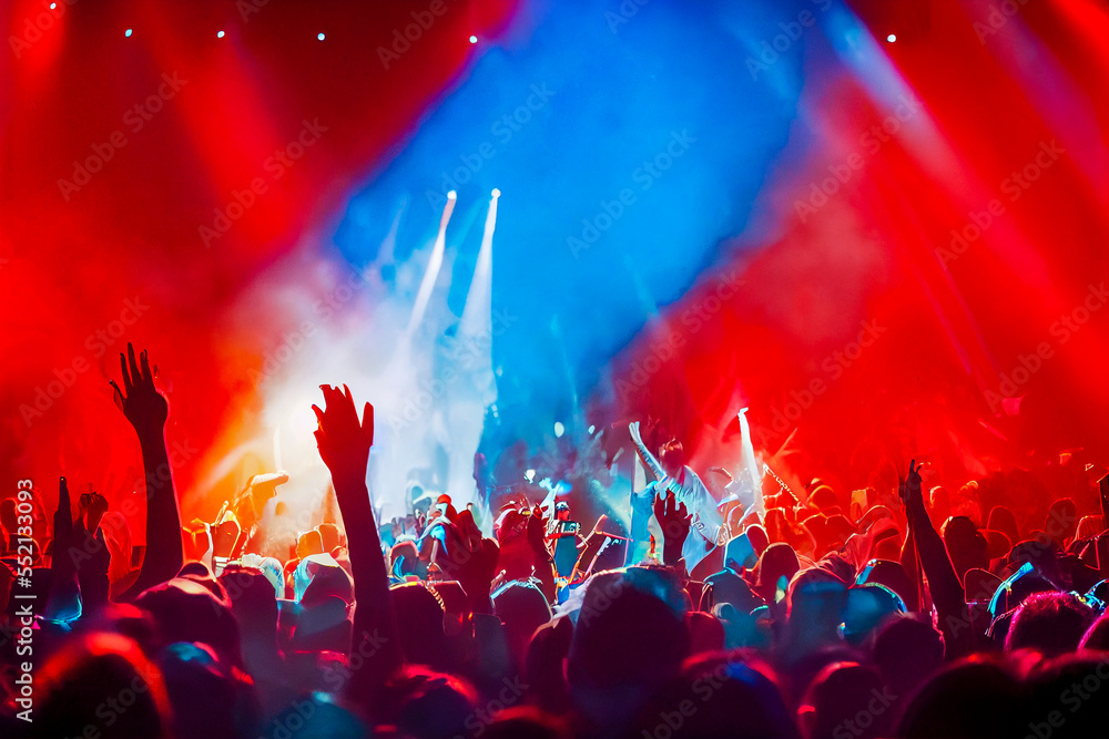 Vibrant tricolored lights under a rock concert, blue, white and red ...