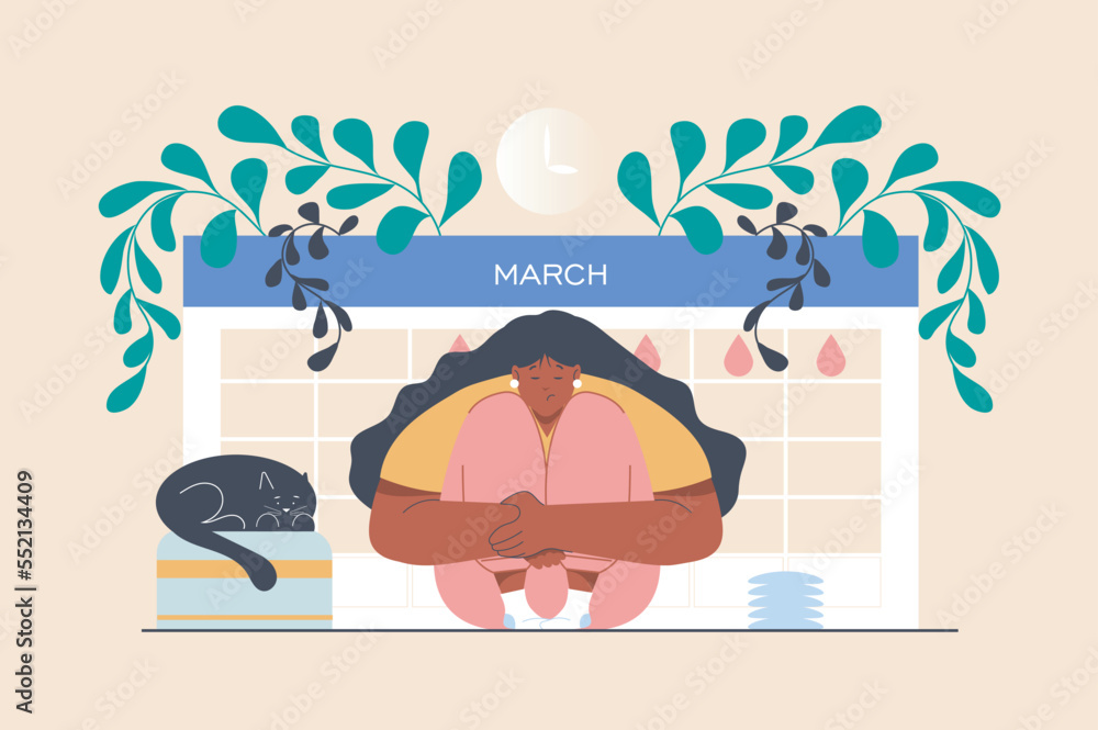 Critical days concept with people scene in flat design. Woman hugs ...