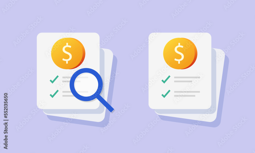 Tax finances review inspect report icon vector, budget payment bill pay ...