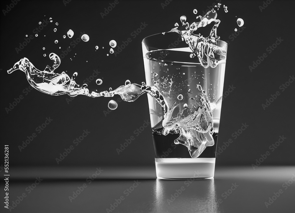 A glass of water whose explosion creates a splash captured in image ...