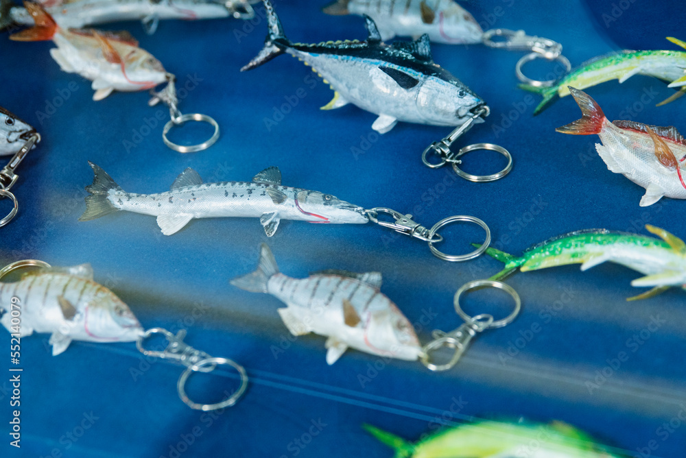 Key chains in the form of different types of fish Stock Photo | Adobe Stock