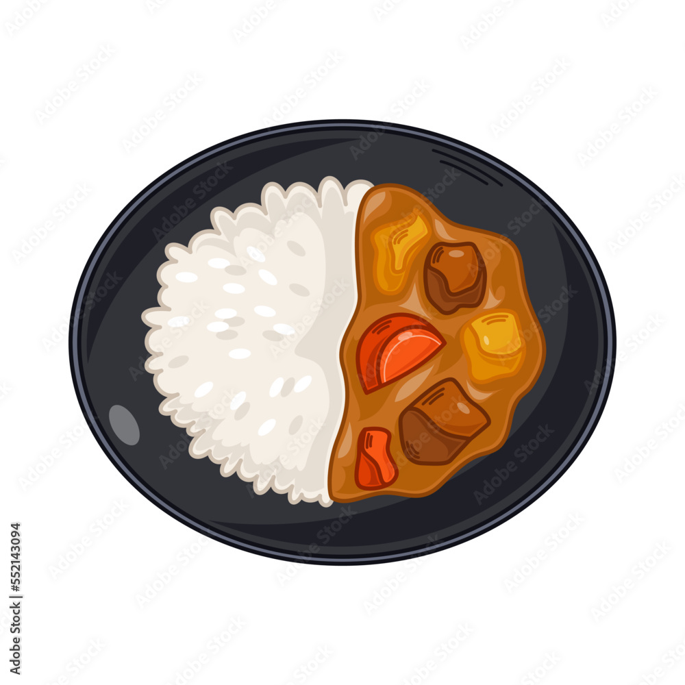 cartoon curry rice, japanese food vector isolated on white background ...