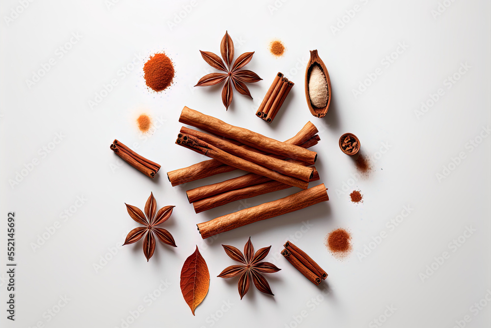 ภาพประกอบสต็อก Sticks of fragrant cinnamon in front of a white backdrop ...
