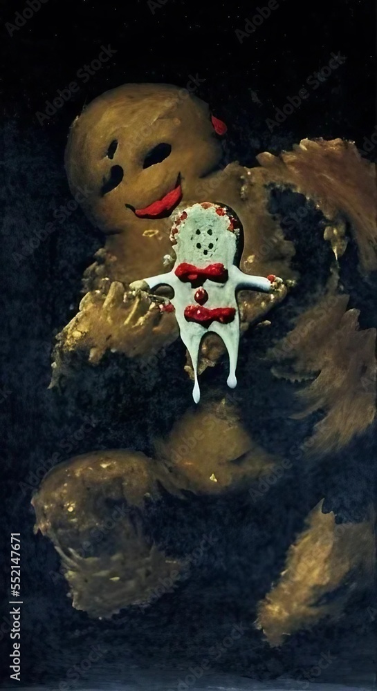 Gingerbread man version of Goya's Saturn Devouring His Son, oil ...