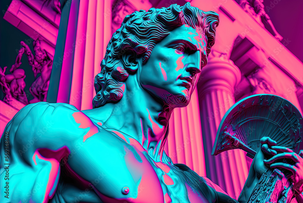 Sculpture of an abstract greek deity, done in the colors and style of ...