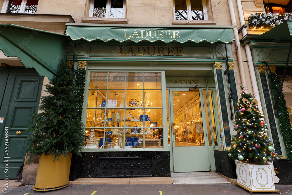 The famous Laduree bakery and tea room in Paris. Laduree was founded in ...
