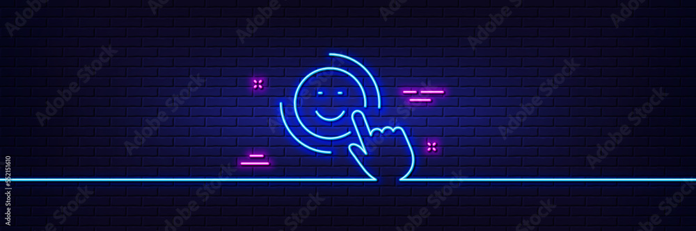 Neon light glow effect. Smile line icon. Positive feedback rating sign ...