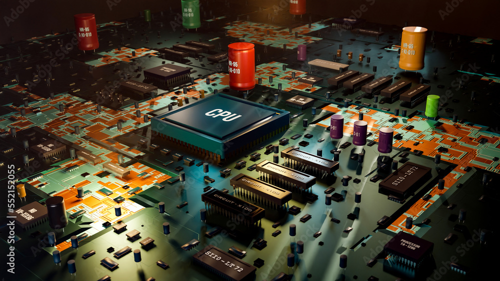 Close-up CPU, circuits, transistors and semiconductor on the computer ...