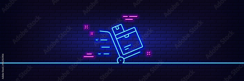 Neon light glow effect. Inventory cart line icon. Wholesale delivery ...