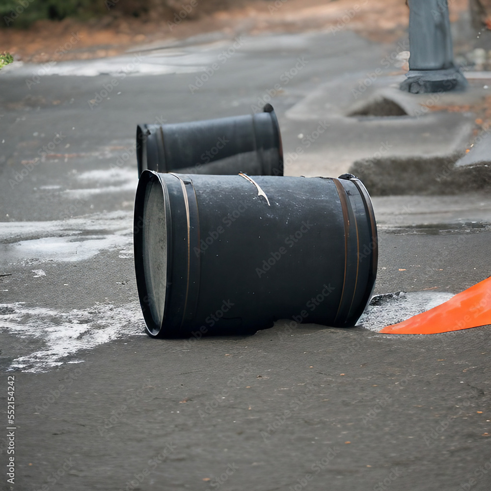Generative AI illustration of an oil spill from a chemical storage drum ...