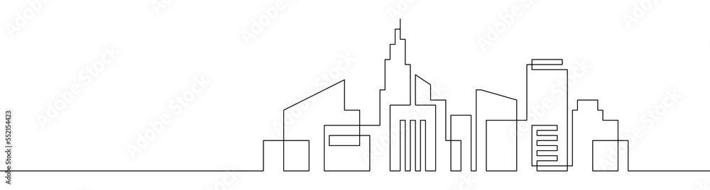 Continuous line city building. One single outline cityscape continuous ...