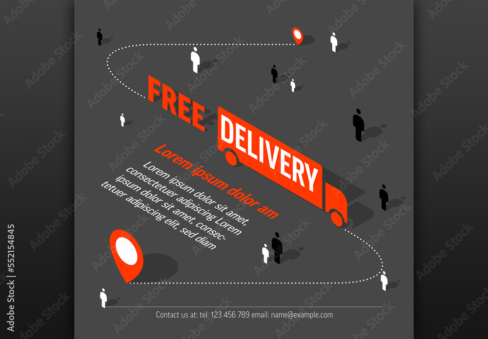 Free delivery shipping flyer advertisement with car icon dark and red ...