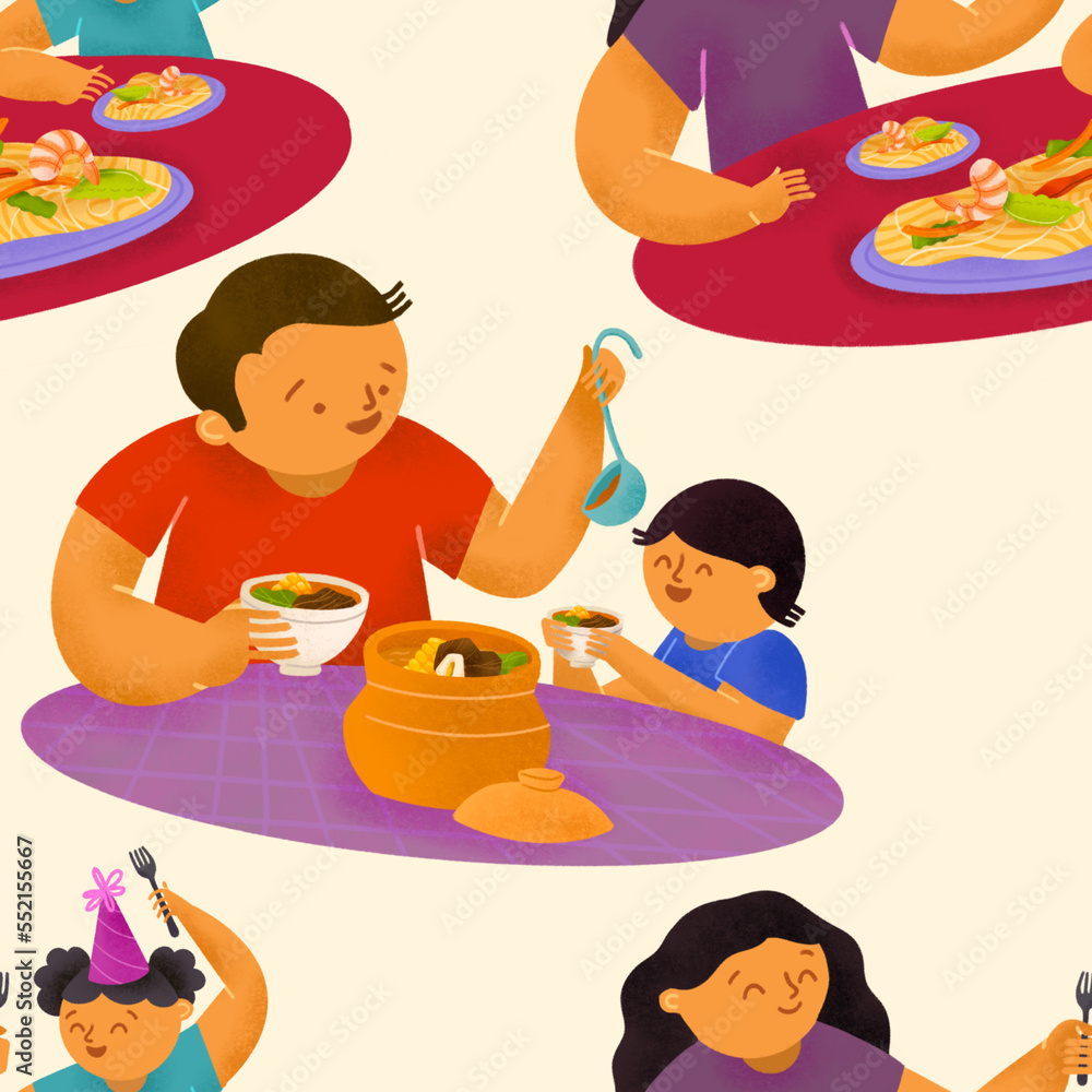 Poster Filipino father with son share bulalo in palayok and mother with ...
