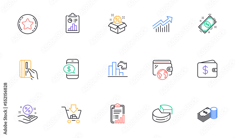 Payment, Loan percent and Dollar wallet line icons for website, printing. Collection of ...