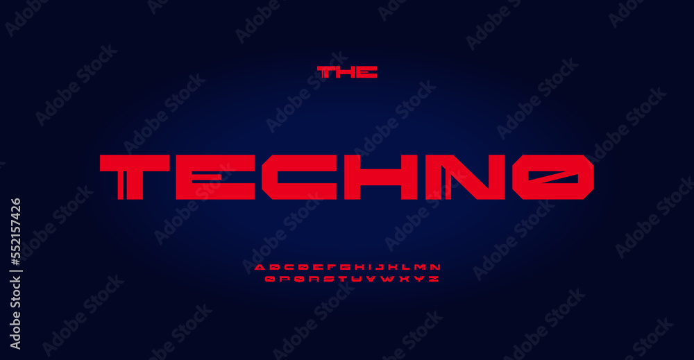 Wide techno font, contemporary alphabet. Extended typeset with lines in ...