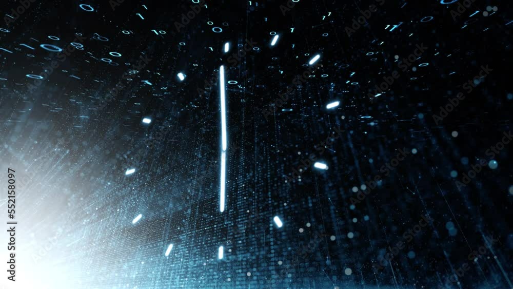 Artistic infinity time clock loop motion with binary data on digital ...