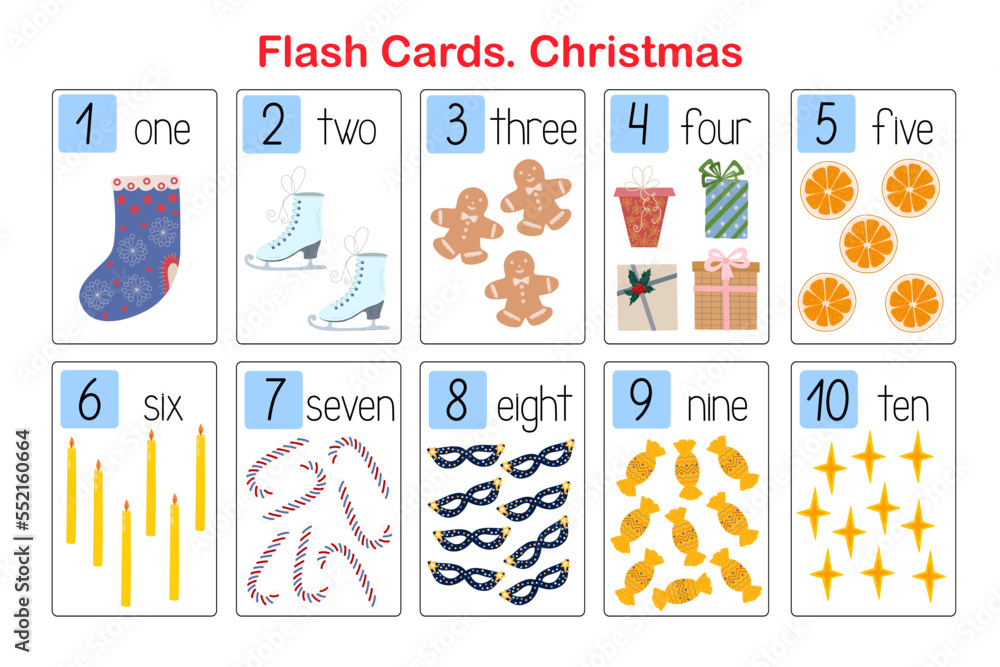 Christmas objects flash cards topical number and vocabulary learning ...