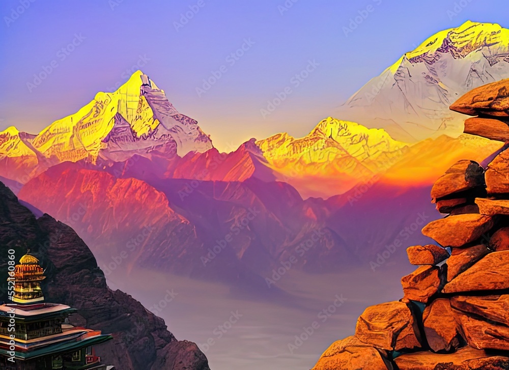 Nanda Devi Mountain in India, Asia. Artist Depiction Stock Illustration ...