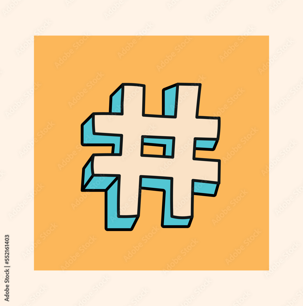 Doodle hashtag in yellow square. Sticker for social networks and ...