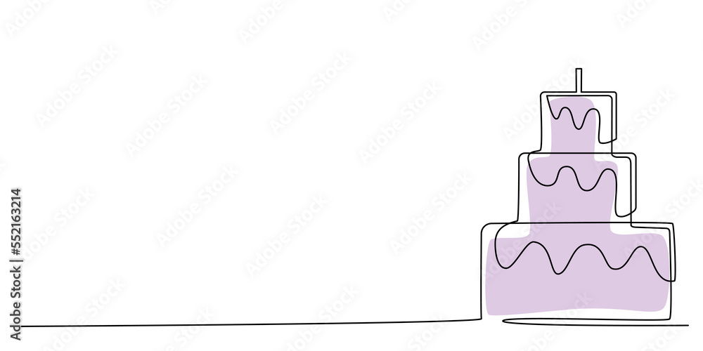 Decoration continuous line hand drawing element cake for wedding photo ...