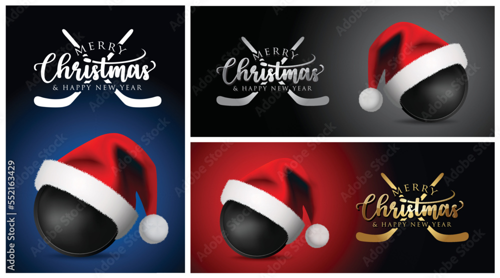 Christmas Hockey Puck and Santa Claus Hat - Merry christmas Sports ...