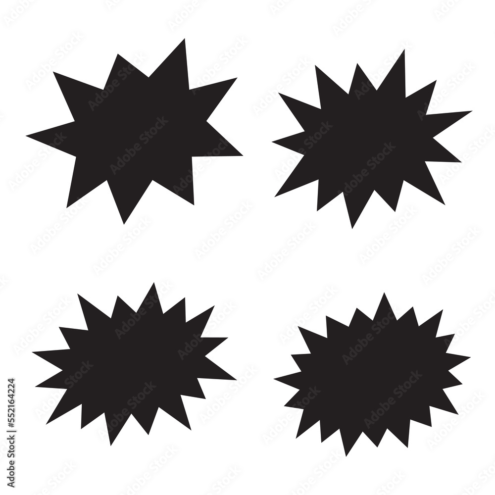 Black bursting star shapes. Set of comic splash, explosion, burst, bang ...