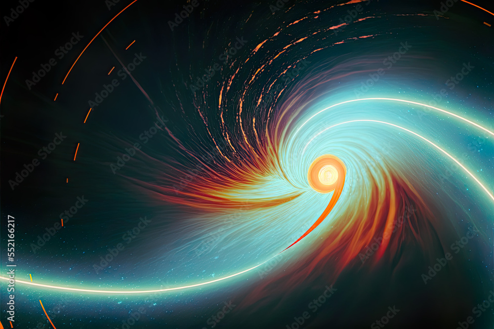 Vortex of time and space, orange and blue vortex swirling in the cosmos ...