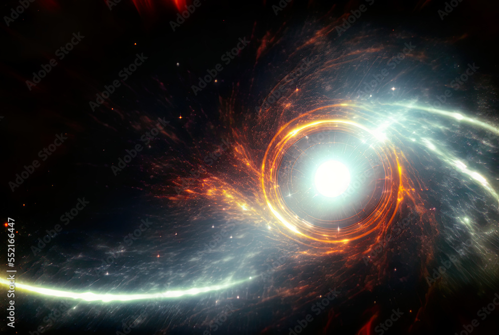 Vortex of time and space, orange and blue vortex swirling in the cosmos ...