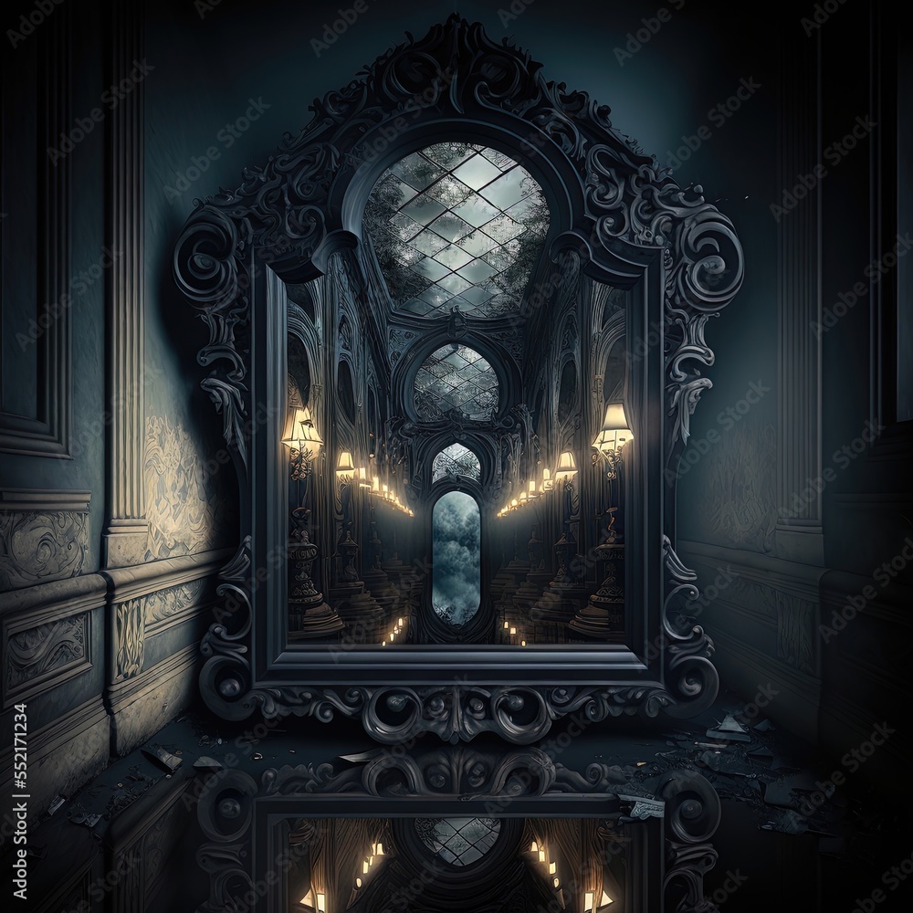 Mystical gothic mirror, dark gloomy background with fantasy mirror ...
