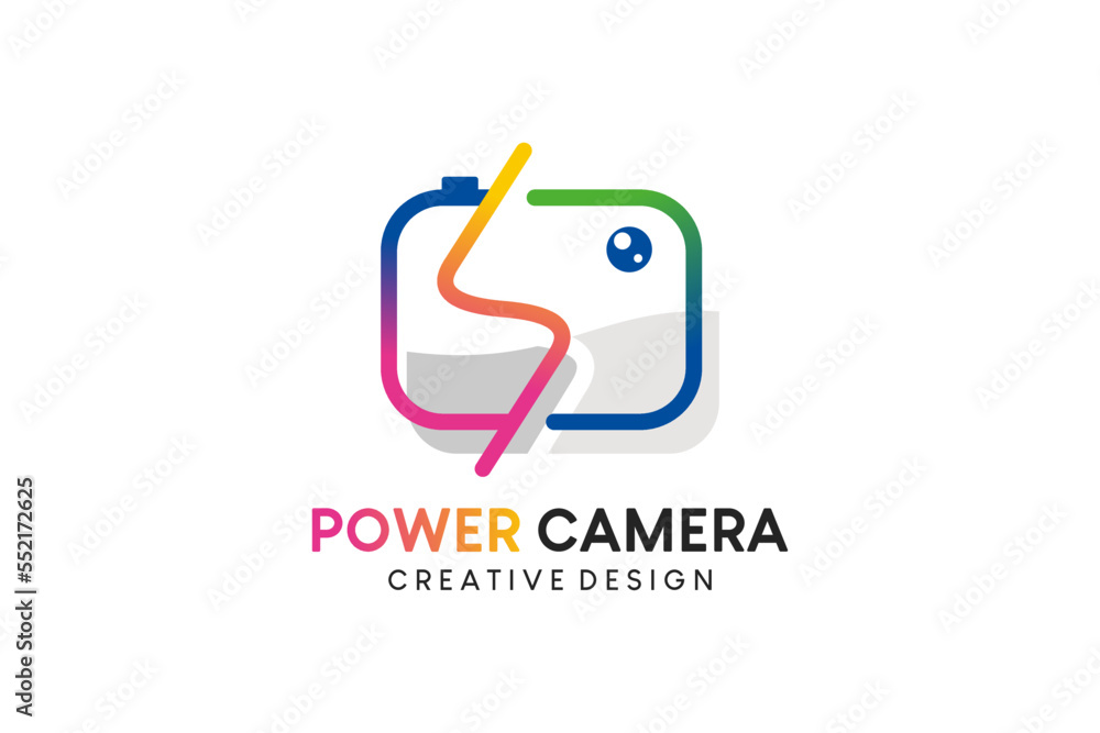 S letter power camera logo design, photography camera logo colorful ...