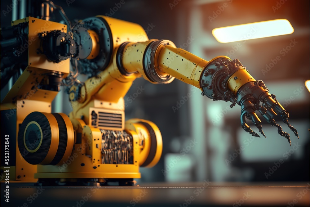 Robotic arm in yellow color. Autonomous robot. Industrial machine ...