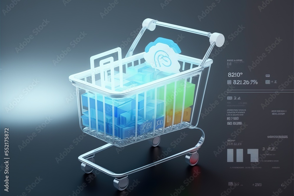 3D Shopping Trolley with Parcel boxes, Shopping Online Concept. Online ...