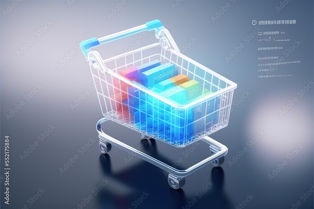 3D Shopping Trolley with Parcel boxes, Shopping Online Concept. Online ...