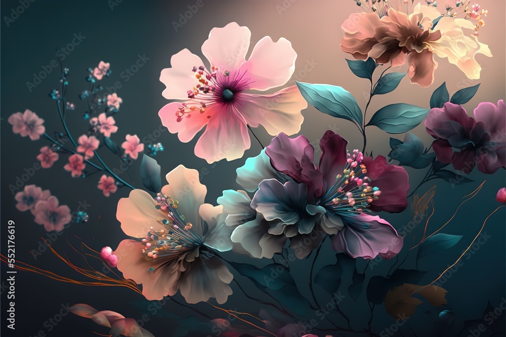 Abstract painting of colorful flowers, original drawing, impressionism ...