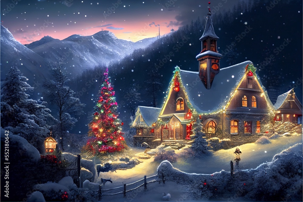 Generative AI render of a christmas tree Stock Illustration | Adobe Stock