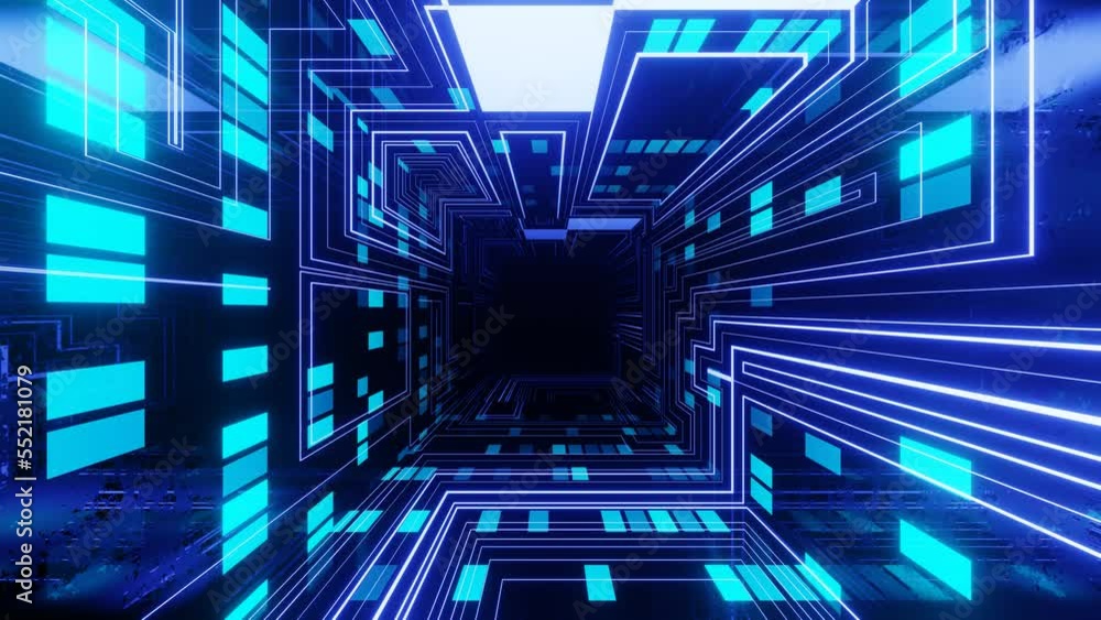 futuristic blue hologram. 4k seamless looped animation. Fly through ...
