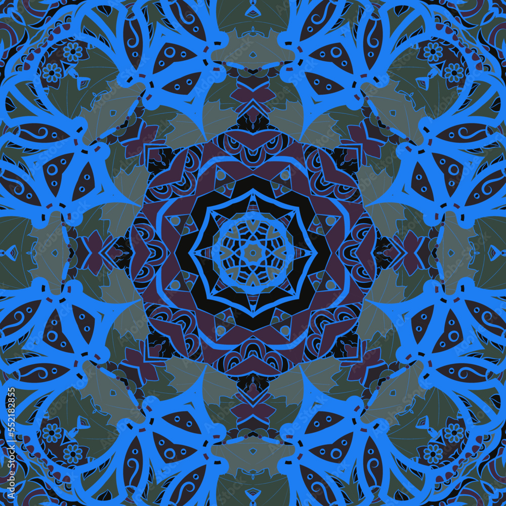 Seamless tile texture. Tracery mehndi design image. Dark toxic colors ...