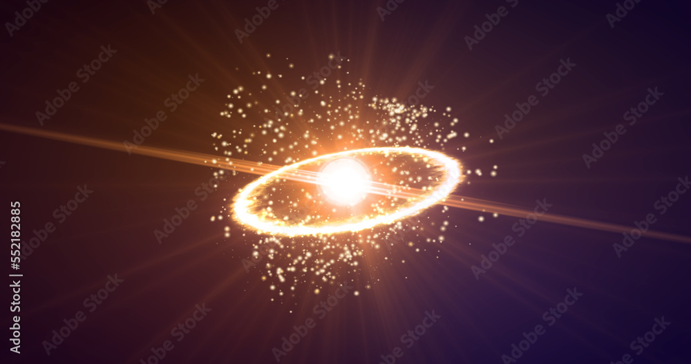 Bang explosion of galaxy, planet stars with sparks of fire blast wave ...