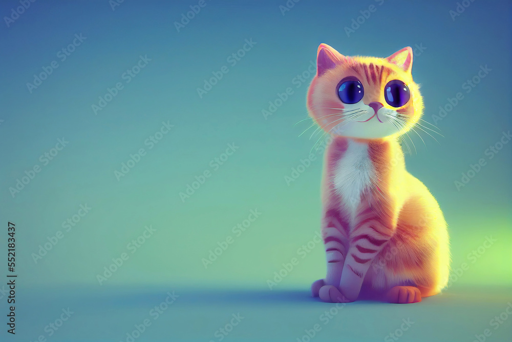 Cute 3d cat with big eyes sitting on background with copy space ...