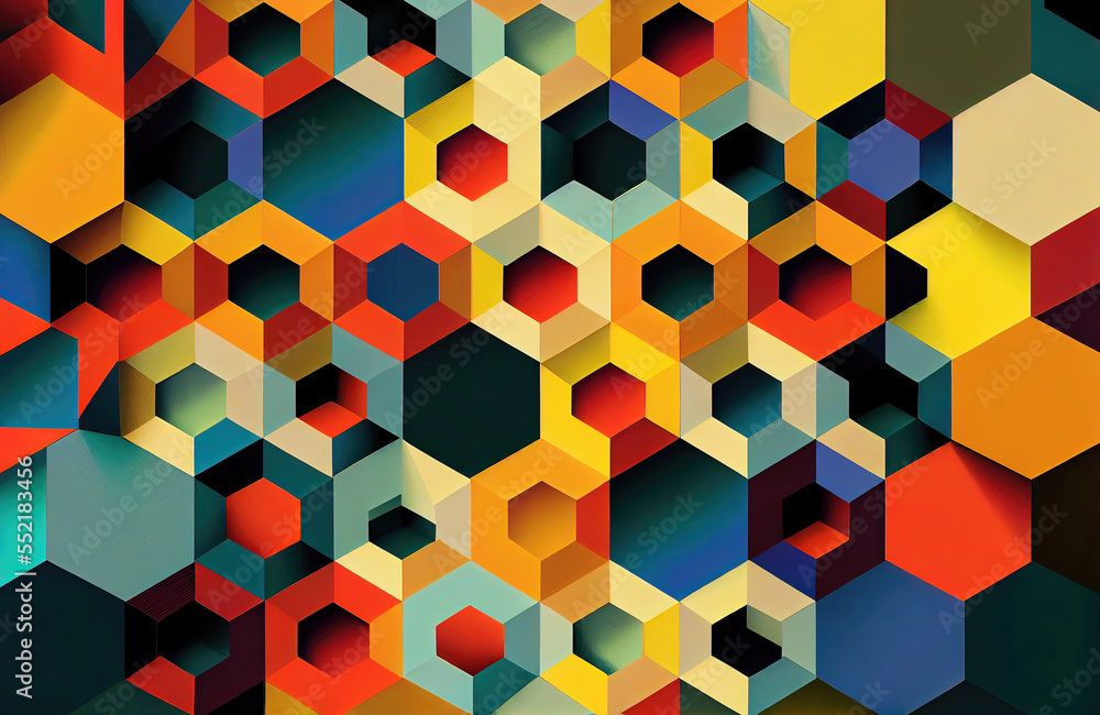 Colorful hexagon shapes wallpaper background as vintage illustration ...
